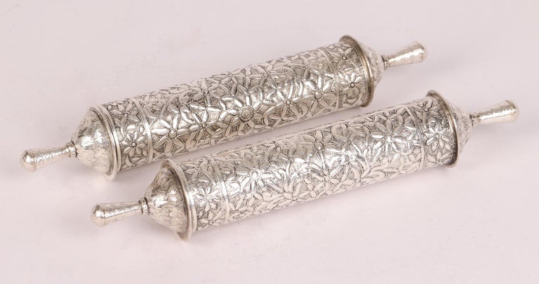 Omani Silver Pair Silver Floral Engraved Scroll or Document Holders For ...