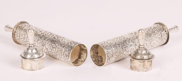 Omani Silver Pair Silver Floral Engraved Scroll or Document Holders For ...