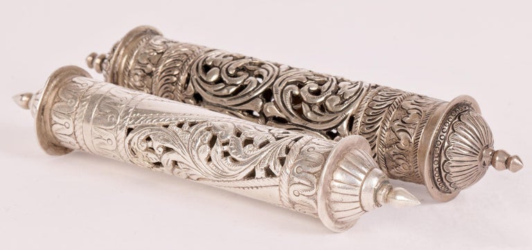 Omani Two Silver Leaf Pattern Scroll or Document Holders For Sale at ...