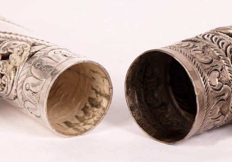 Omani Two Silver Leaf Pattern Scroll or Document Holders For Sale at ...