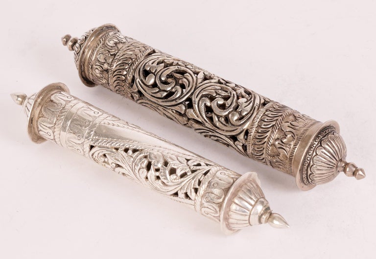 Omani Two Silver Leaf Pattern Scroll or Document Holders For Sale at ...