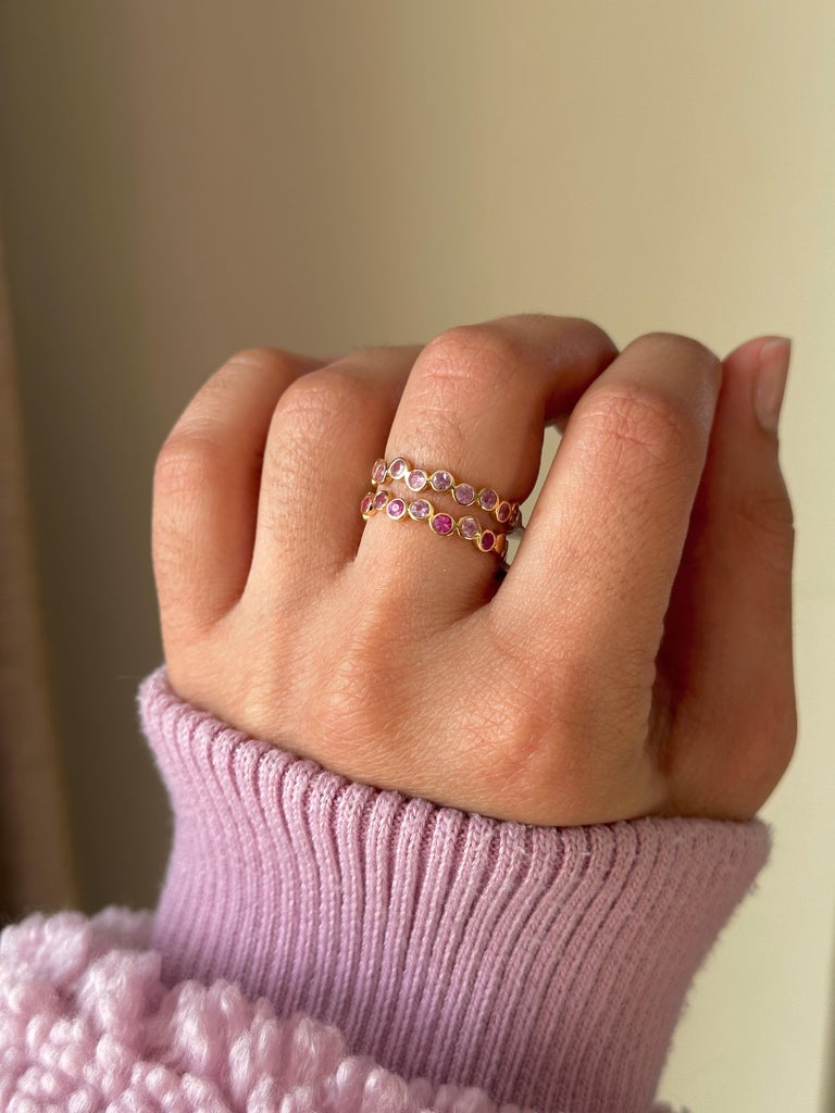Ombre Gemstone Ring, Minimalist Gemstone Bands, Bezel Set Solid Gold ...