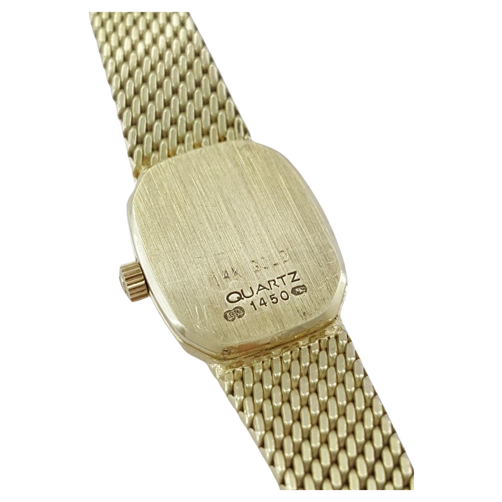 Omega 14K Yellow Gold Band Quartz Watch Gold Dial For Sale at 1stDibs