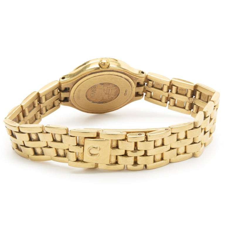 Omega 18 Karat Yellow Gold Ladies Deville with Diamond Bezel at 1stDibs