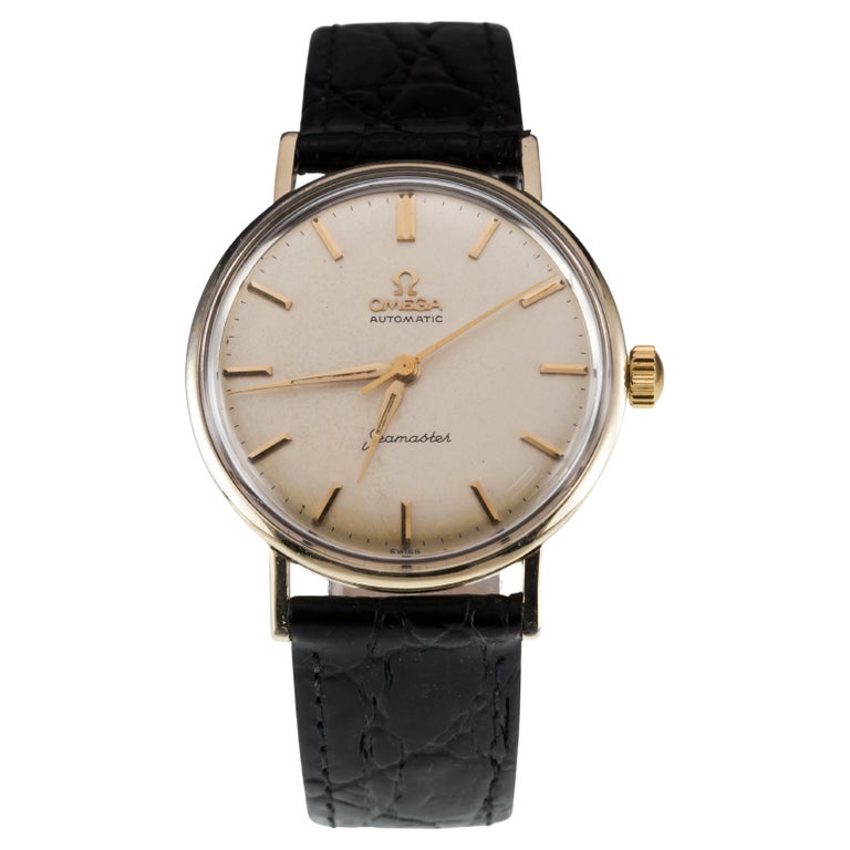 Omega 18k Gold Filled Automatic Seamaster Men's Watch with Leather Band ...
