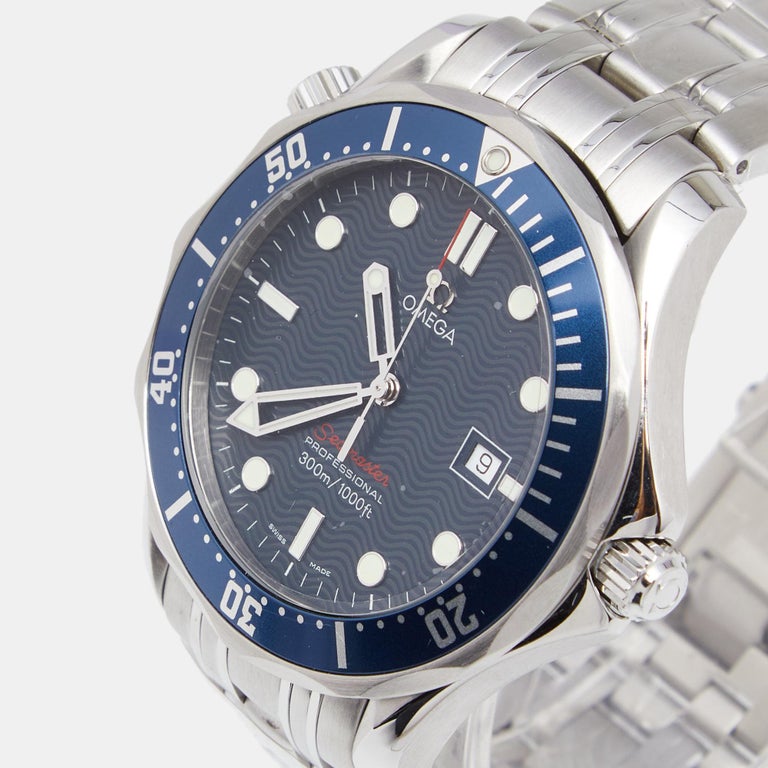 Omega Blue Stainless Steel Seamaster Professional 2221.80.00 Wristwatch ...