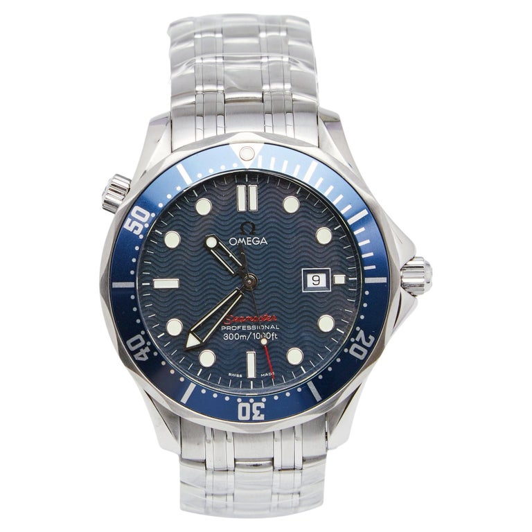 Omega Blue Stainless Steel Seamaster Professional 2221.80.00 Wristwatch ...