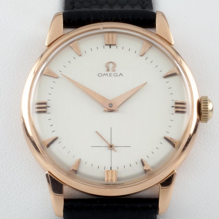 Omega Cal. 267 18k Rose Gold Vintage Hand-Winding Watch w/ Black ...