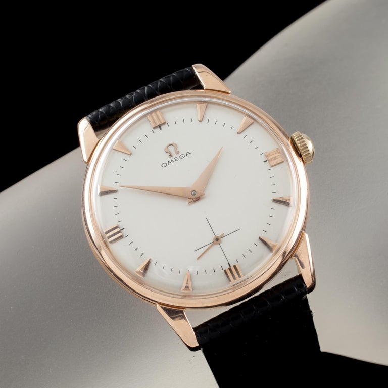 Omega Cal. 267 18k Rose Gold Vintage Hand-Winding Watch w/ Black ...