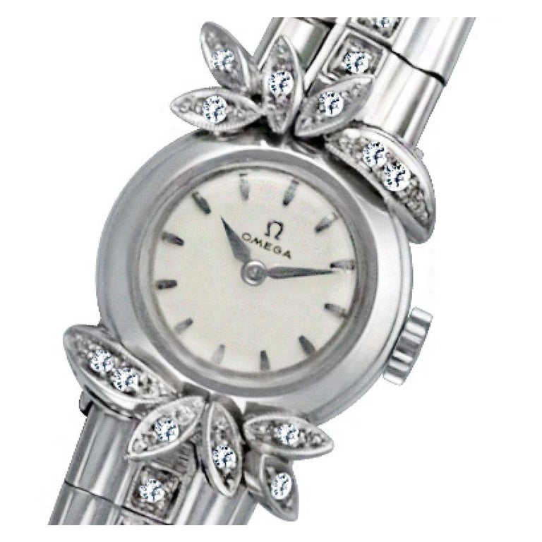 Omega Cocktail Watch in 18k White Gold with Diamond Accents, circa 1950 ...