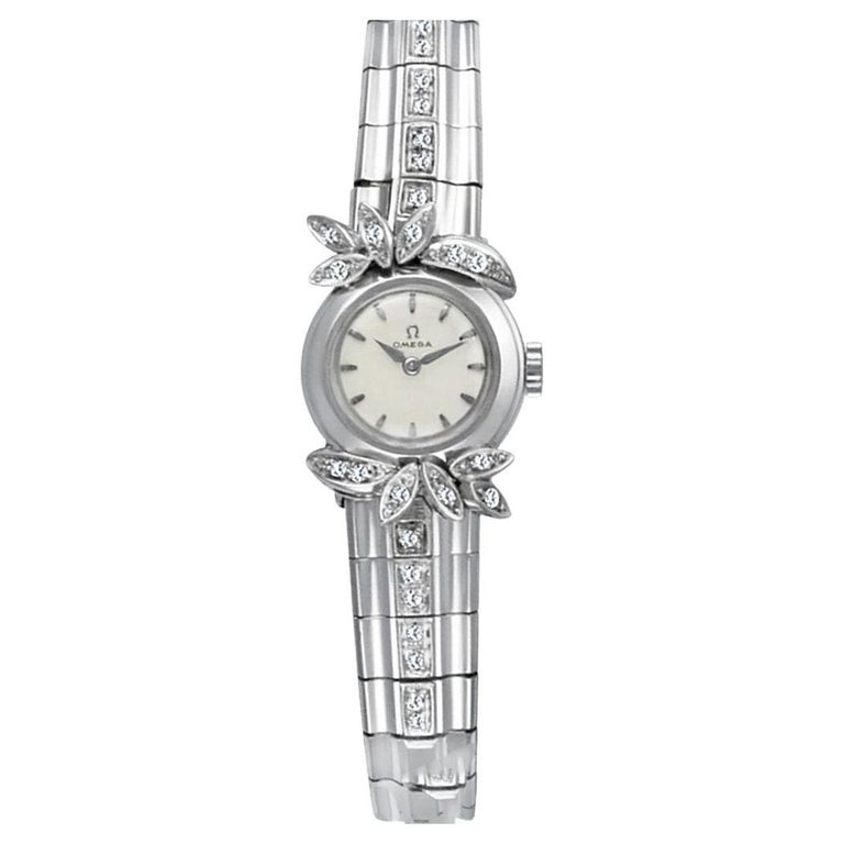 Omega Cocktail Watch in 18k White Gold with Diamond Accents, circa 1950 ...