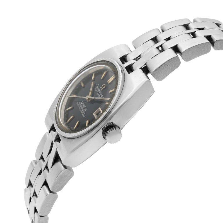 Omega Constellation 14 Karat White Gold Steel Black Dial Ladies Watch ...