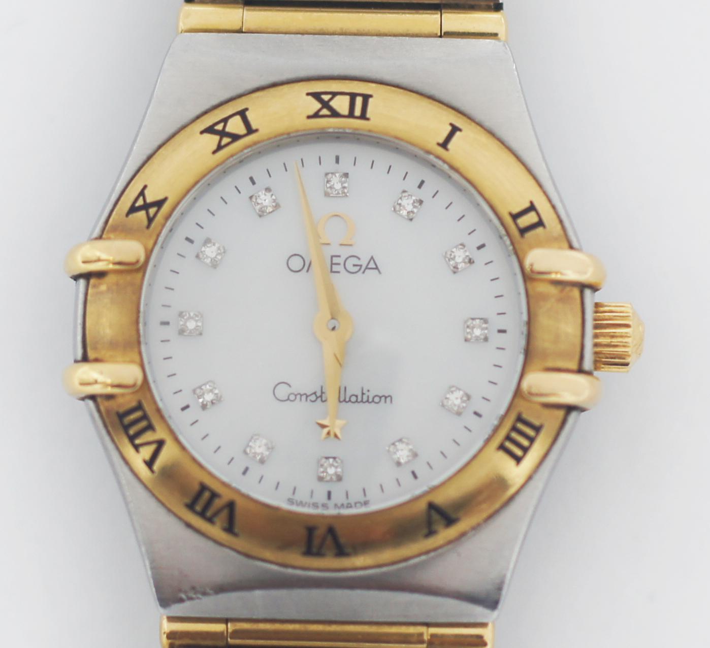 Omega Constellation 18k Gold Stainless Steel Mop and Diamond Dial Watch ...