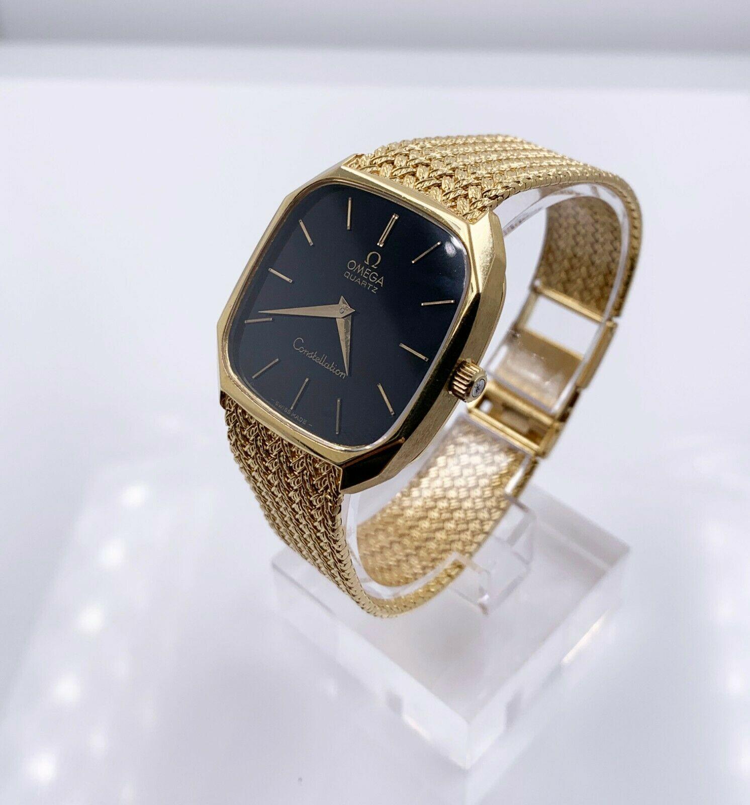 Omega Constellation Black Dial 18 Karat Yellow Gold For Sale at 1stDibs