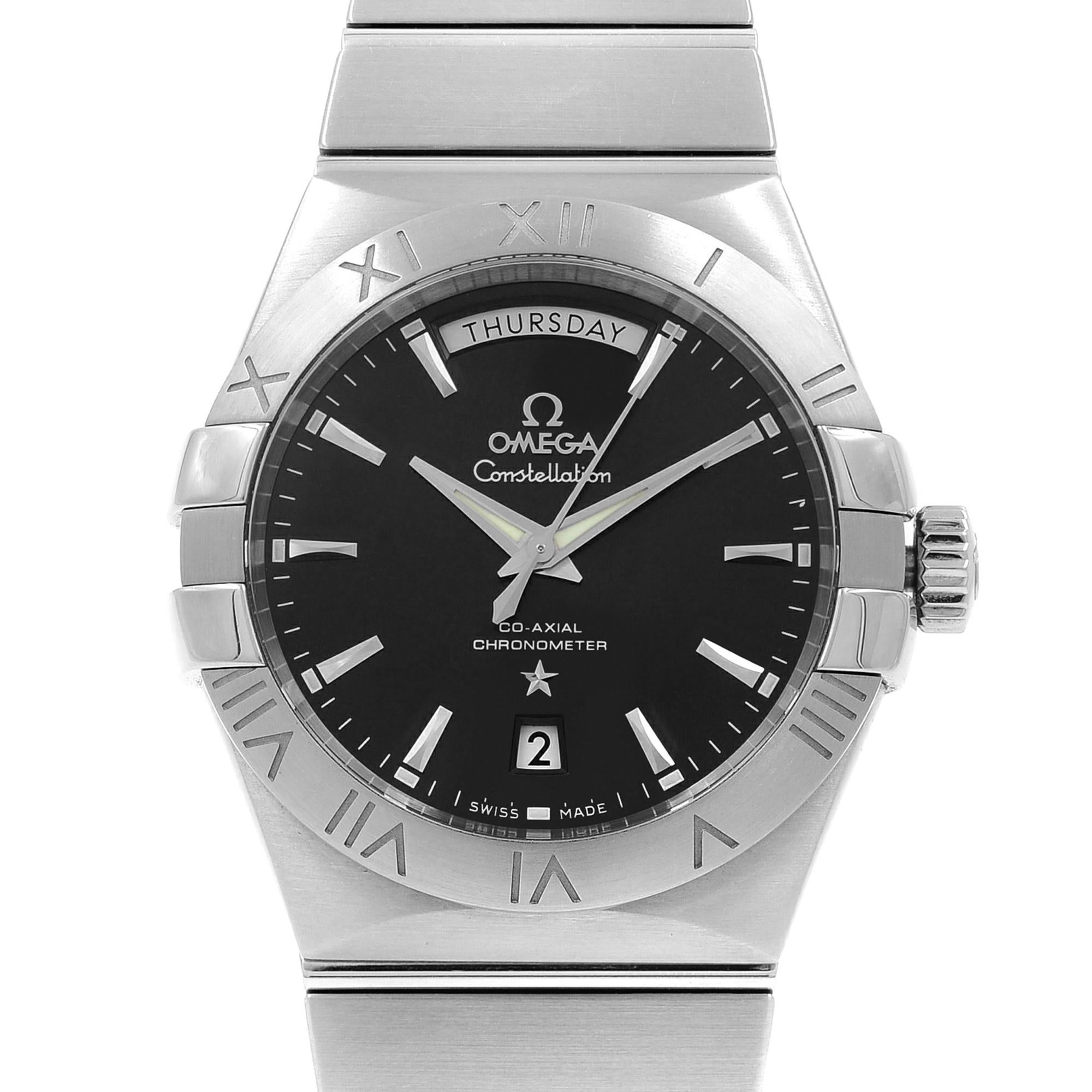 Omega Constellation Day-Date Steel Black Dial Men Watch 123.10.38.22.01 ...