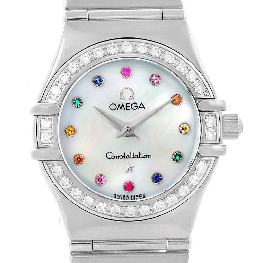 Omega Constellation Iris Rainbow Multi Stone Watch 1476.79.00 Box Card ...