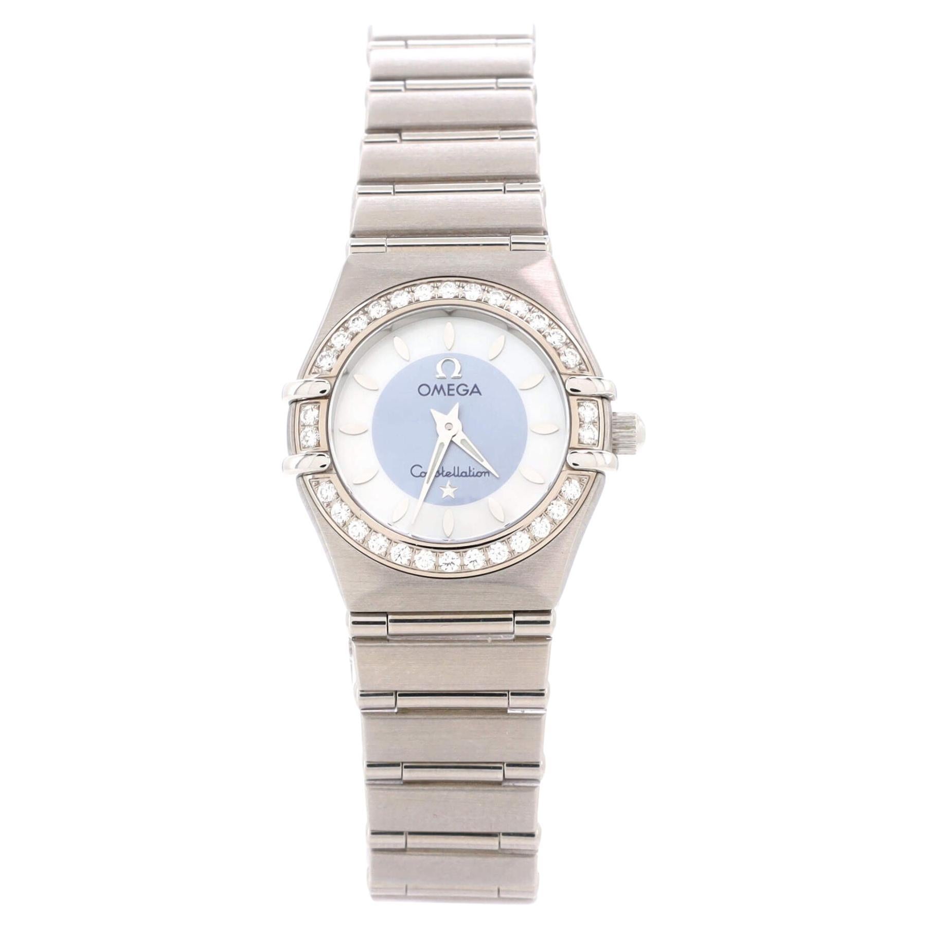 Omega Lady's Stainless Steel Diamond Bezel Black Dial Quartz Wristwatch ...