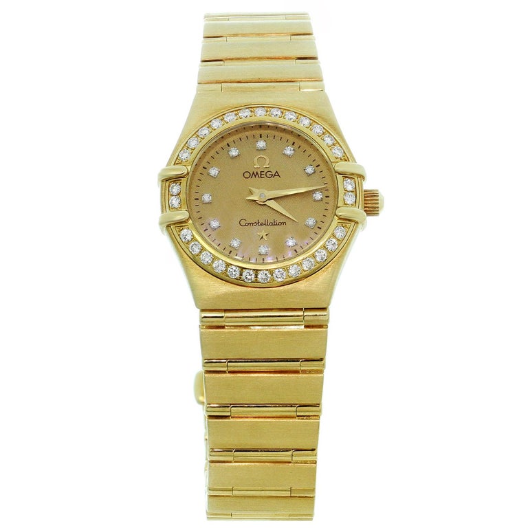Omega Constellation Yellow Gold Diamond Bezel Diamond Dial Women’s ...