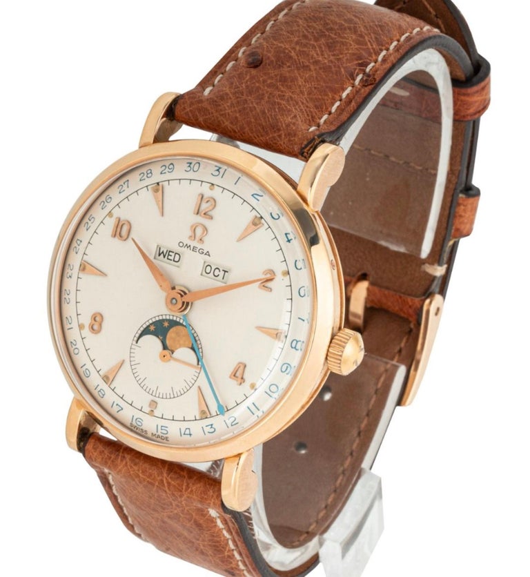 Omega Cosmic Moonphase Triple Date Rose Gold Watch For Sale at 1stDibs