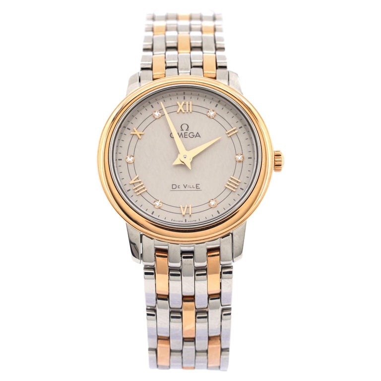 Omega De Ville Prestige Quartz Watch Stainless Steel and Rose Gold with Diamond For Sale at 1stDibs
