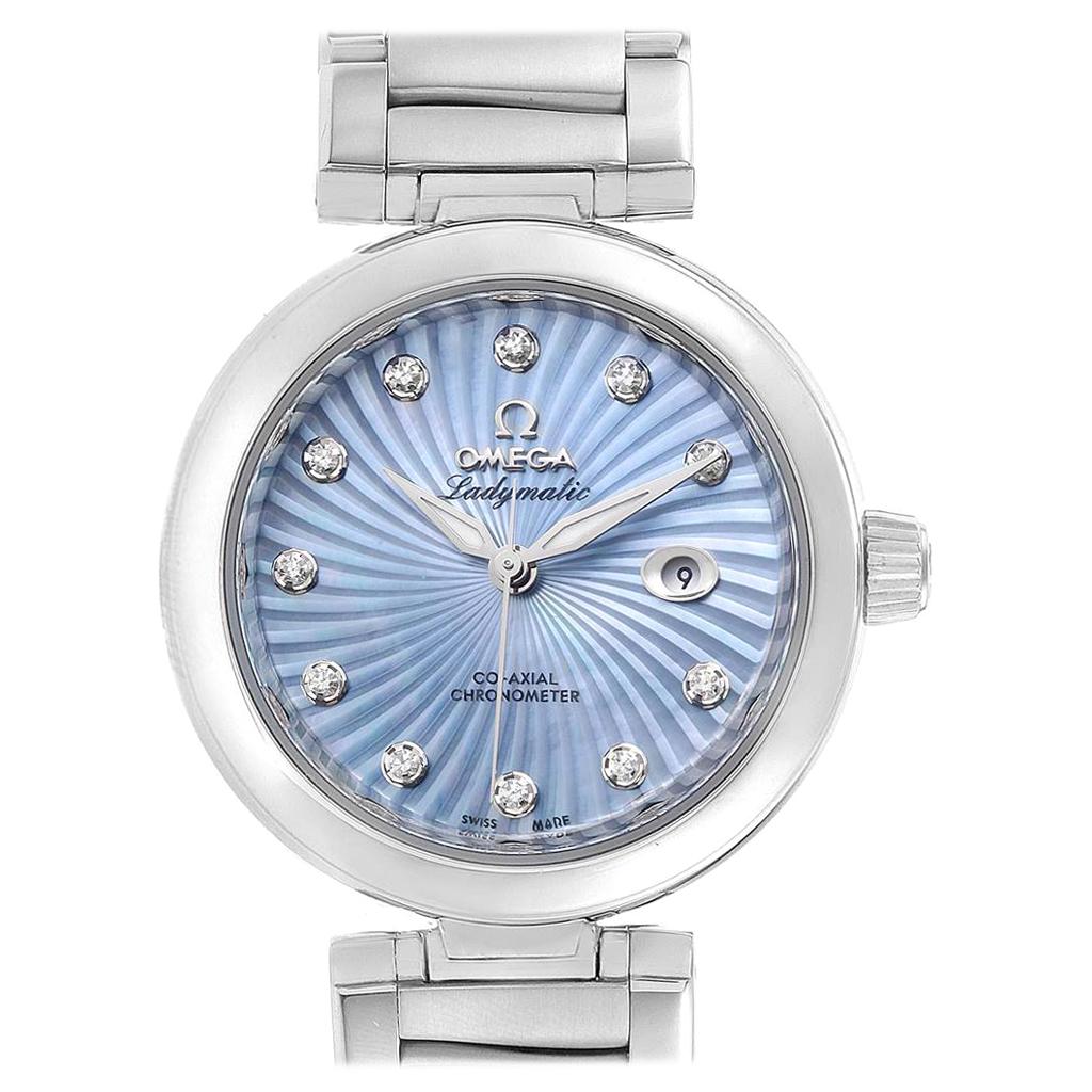Omega DeVille Ladymatic Blue MOP Diamond Ladies Watch 425.30.34.20.57 ...