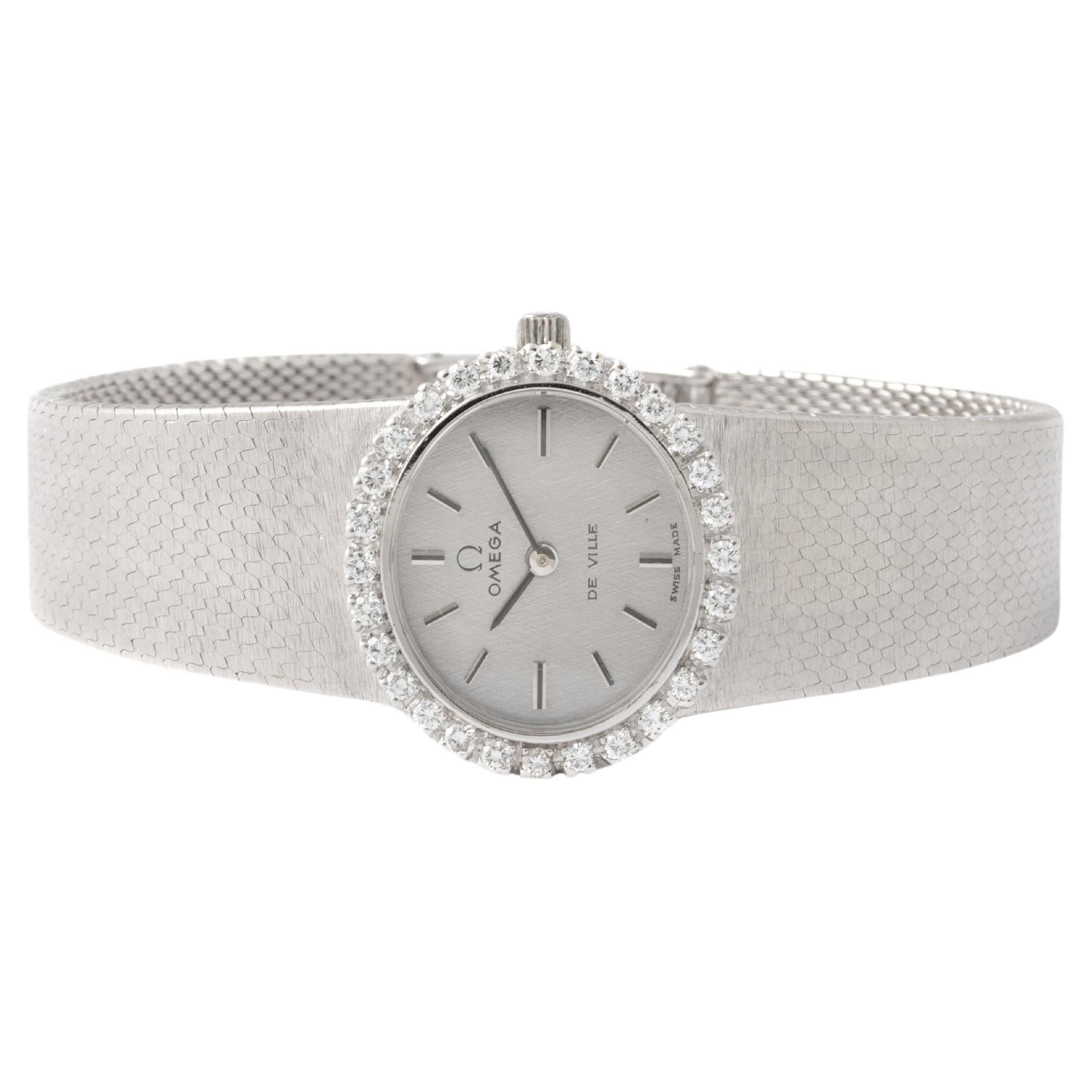 Omega Diamond White Gold 18K Wristwatch 1970S For Sale at 1stDibs