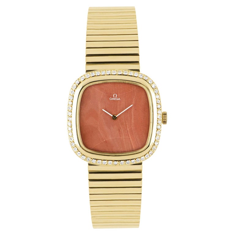 Omega Dress Watch Men's Yellow Gold Diamond Set For Sale at 1stDibs