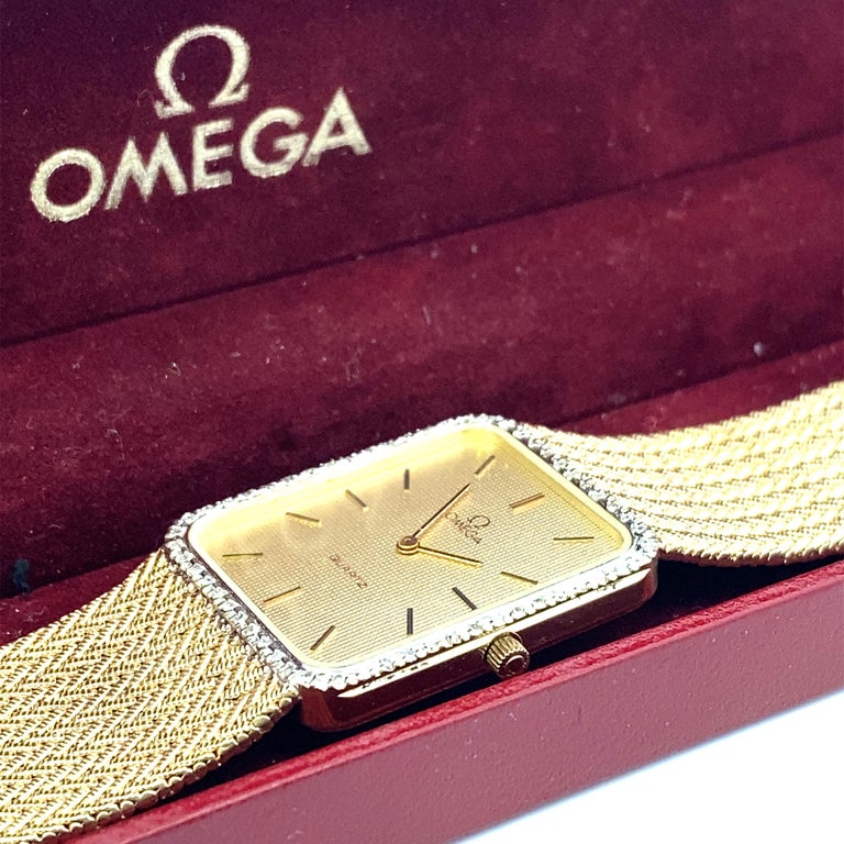 Omega Gents Diamond Gold Watch For Sale at 1stDibs