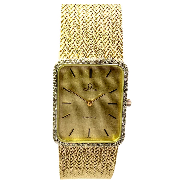 Omega Gents Diamond Gold Watch For Sale at 1stDibs