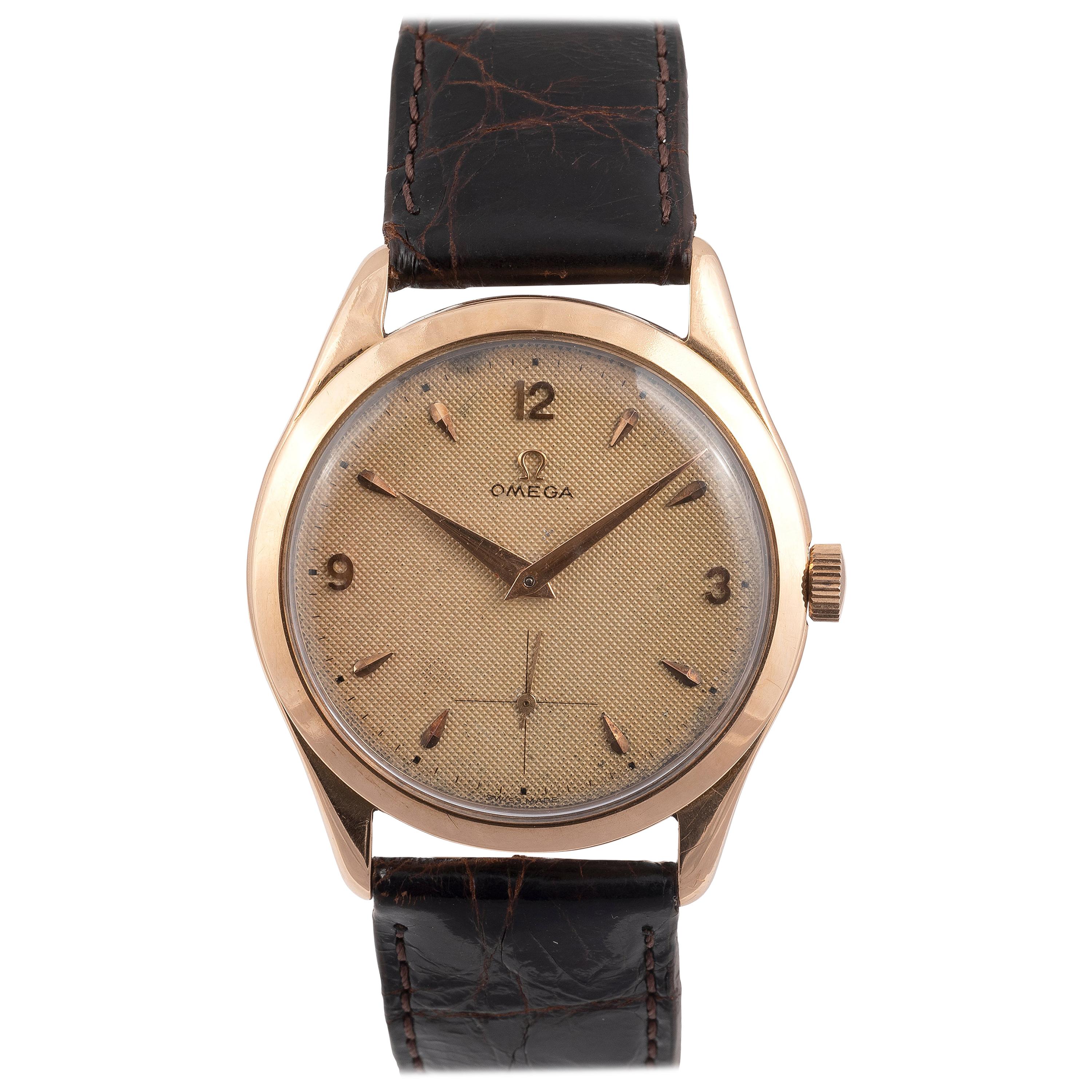 Omega Vintage Rose Gold Automatic Gents Wristwatch For Sale at 1stDibs