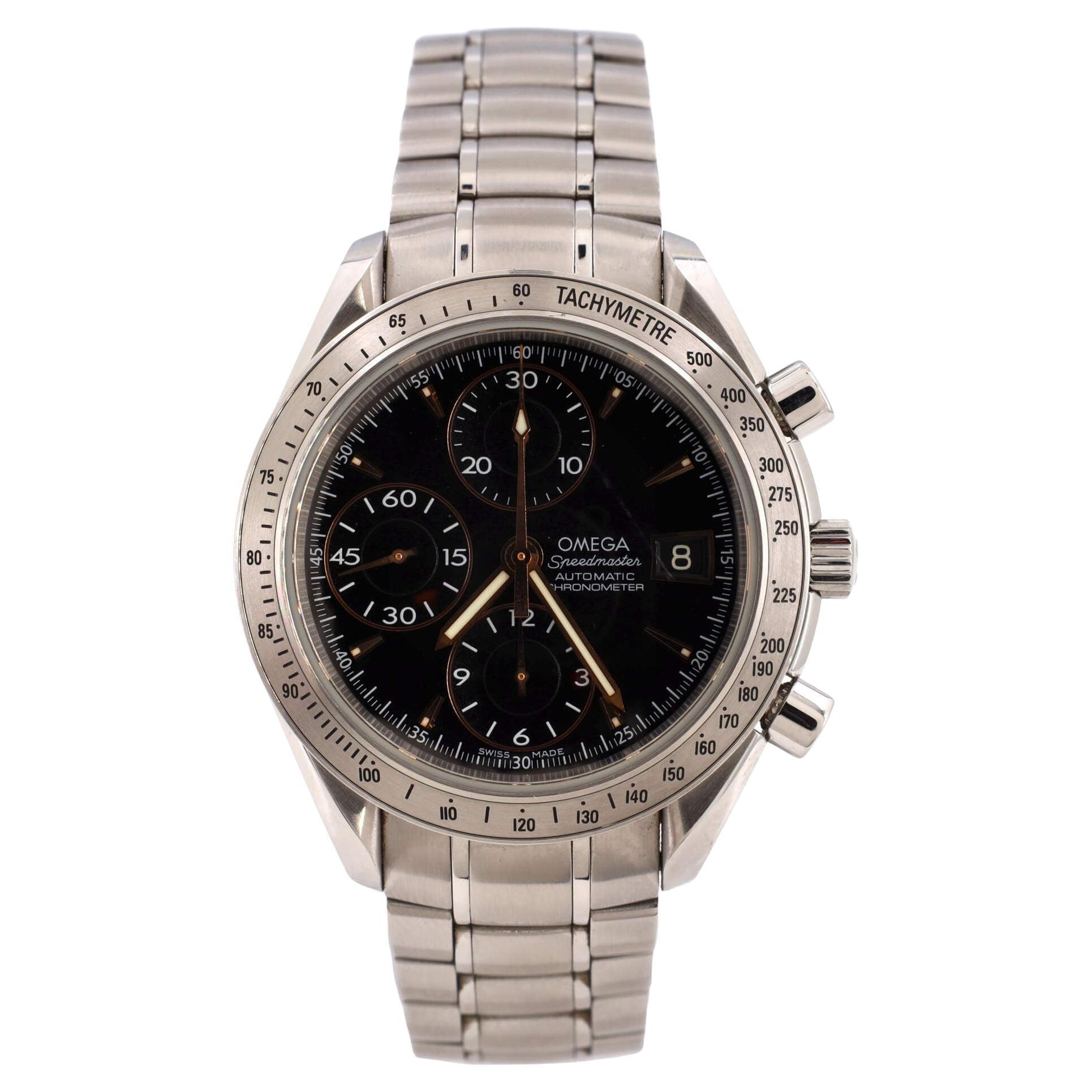 Omega Stainless Steel Speedmaster Chronograph Wristwatch with Chocolate ...