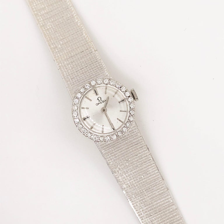 Omega Ladies Watch with Diamond Dial and Diamond Bezel, 18 Karat White ...