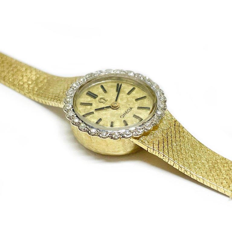 Omega Ladies Yellow Gold Diamond Wristwatch For Sale at 1stDibs