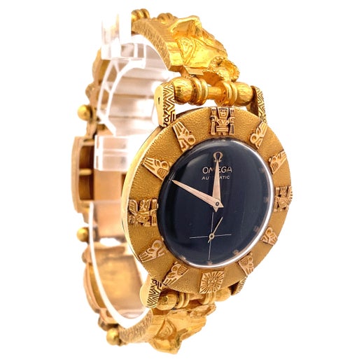 Omega Ladies Diamond Yellow Gold Bracelet Wristwatch For Sale at ...