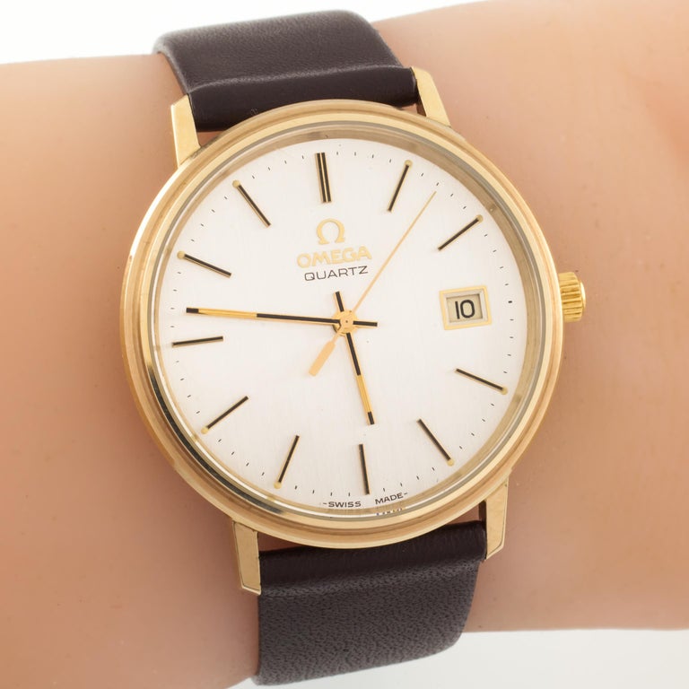 Omega Men's Quartz Gold-Plated Watch w/ Leather Band Model #1342 at ...