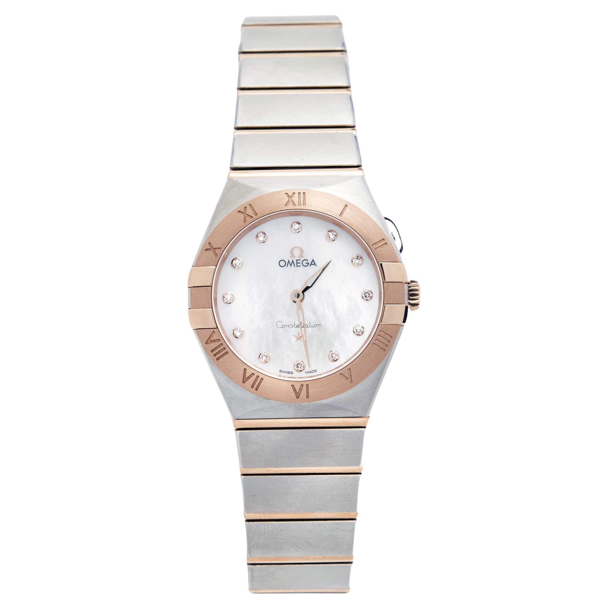 Omega Mother Of Pearl 18K Rose Gold Stainless Steel Diamond ...