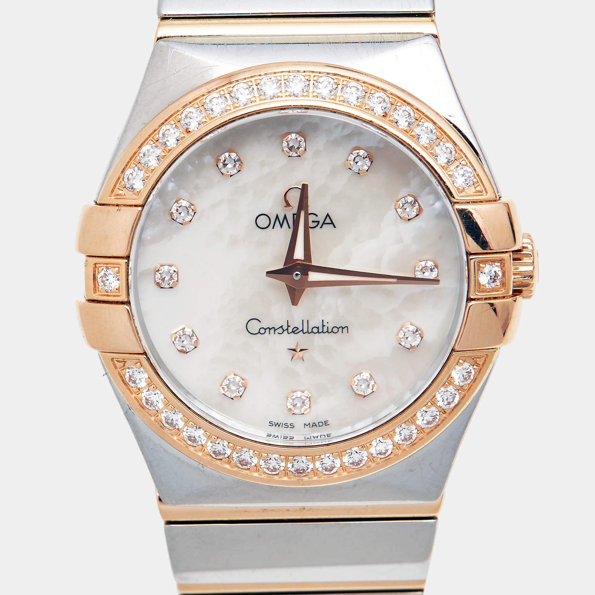 Omega Mother of Pearl Diamonds 18k Rose Gold Stainless Steel ...