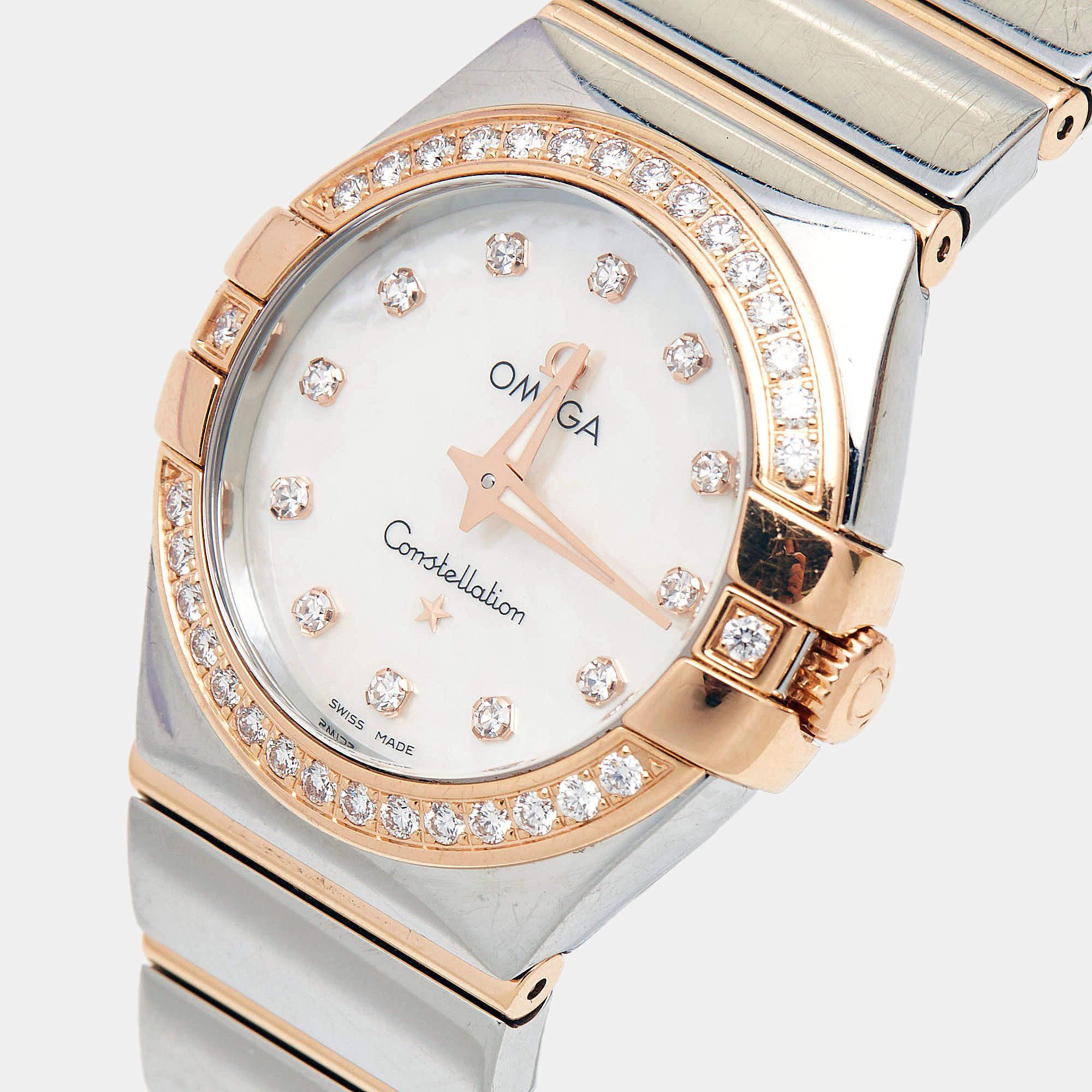 Omega Mother of Pearl Diamonds 18k Rose Gold Stainless Steel ...