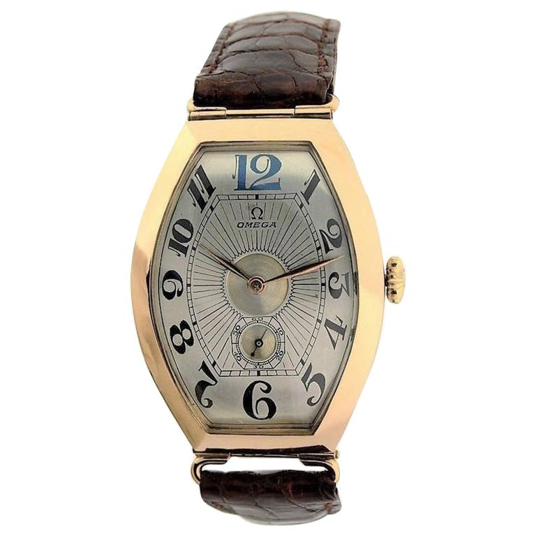 Omega Rose Gold Oversized Enamel Printed Dial Tonneau Shape Manual ...