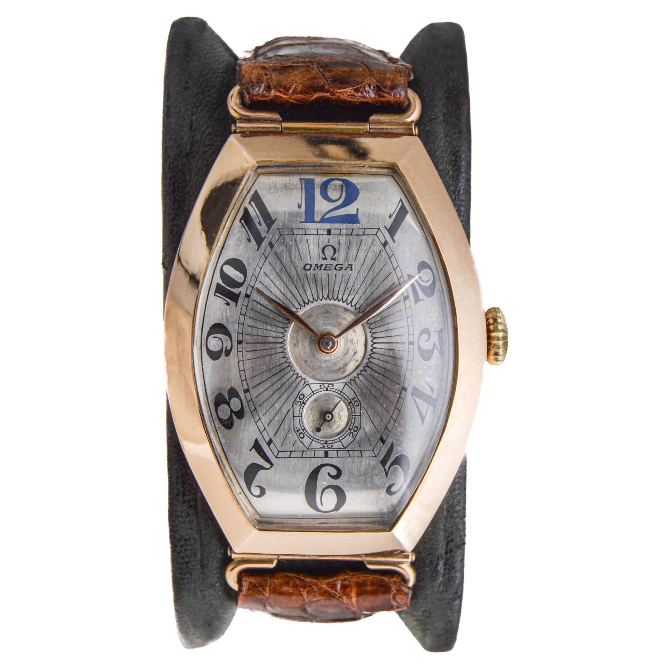 Omega Rose Gold Oversized Tonneau with Original Kiln Fired Enamel Print ...