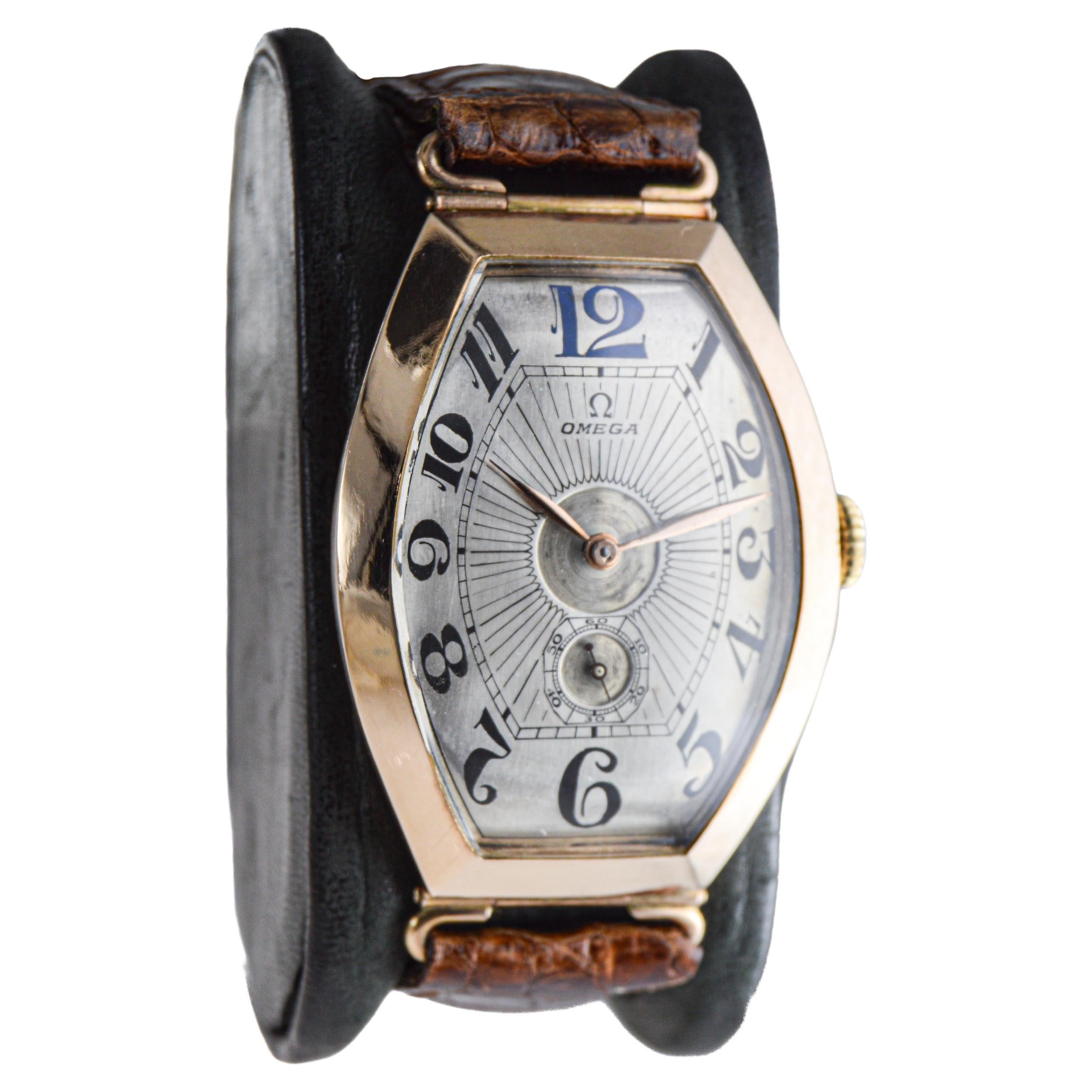 Omega Rose Gold Oversized Tonneau with Original Kiln Fired Enamel Print ...