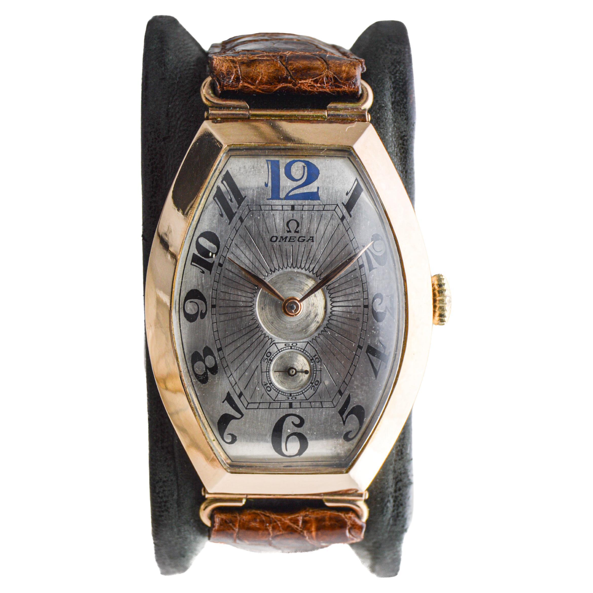 Omega Rose Gold Oversized Tonneau with Original Kiln Fired Enamel Print ...