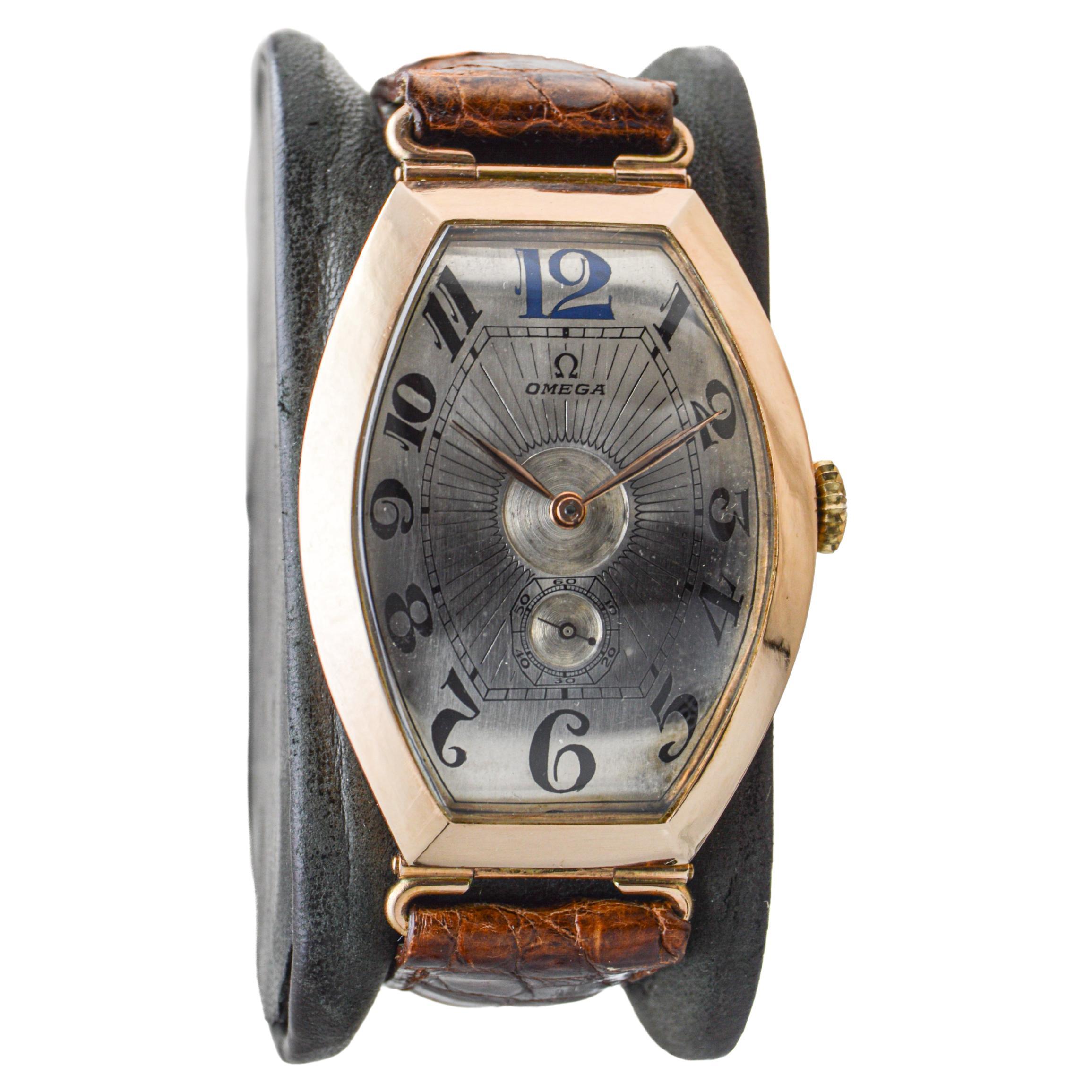 Omega Rose Gold Oversized Tonneau with Original Kiln Fired Enamel Print ...