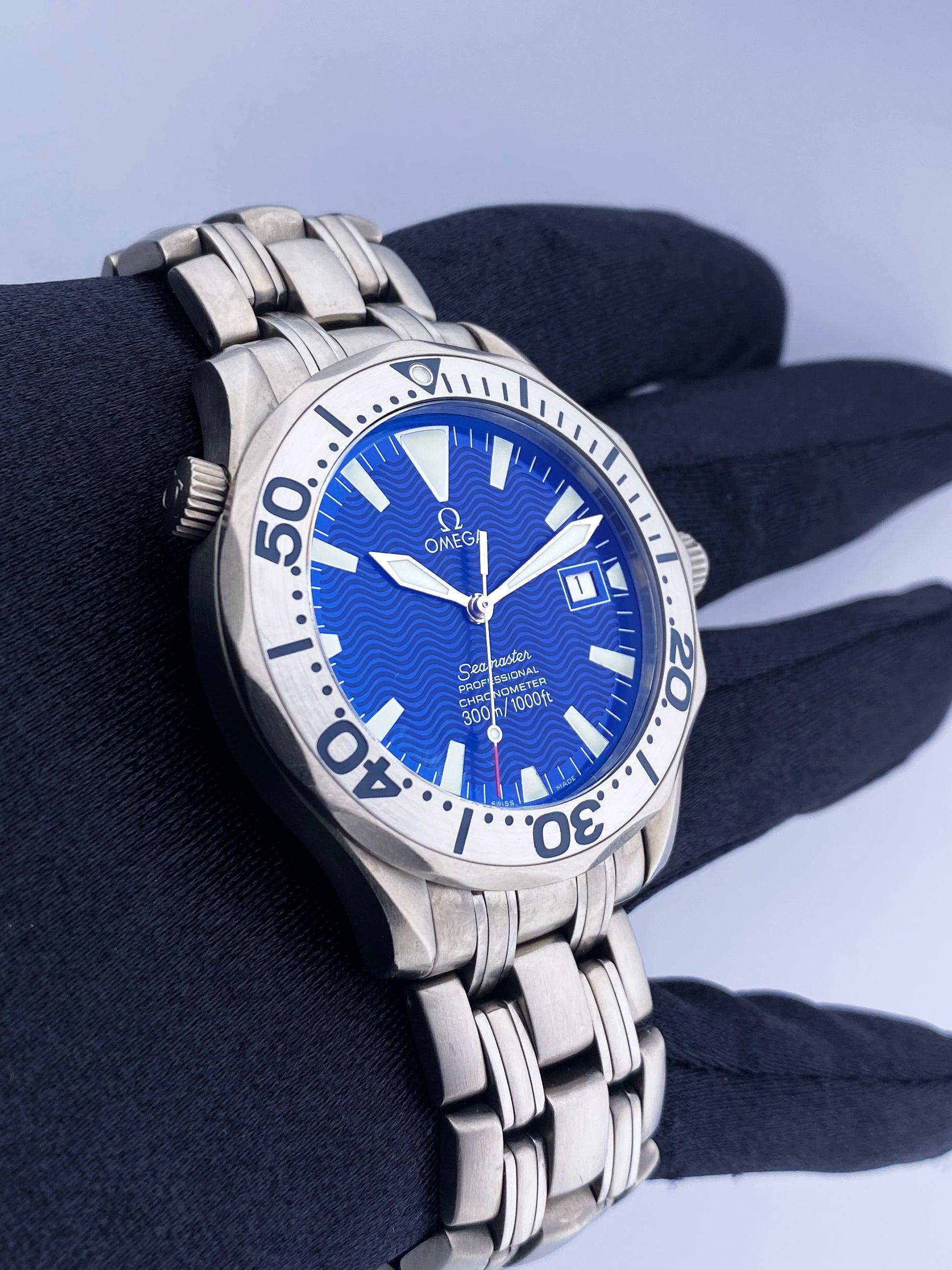 Omega Seamaster 2231.80.00 300M Chronometer Blue Dial Titanium Mens Watch For Sale at 1stDibs