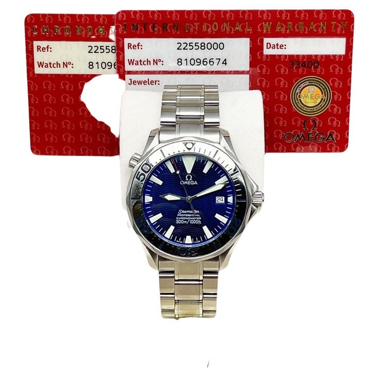 Omega Seamaster 2255.80.00 Blue Dial Stainless Steel Box Paper For Sale ...