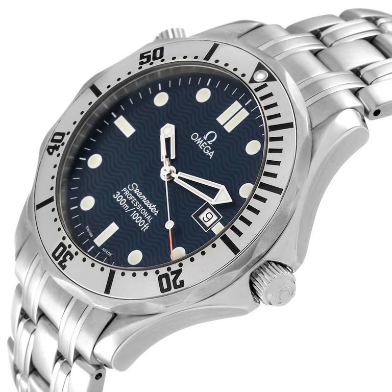 Omega Seamaster 300m Blue Wave Dial Mens Watch 2542.80.00 Card at 1stDibs