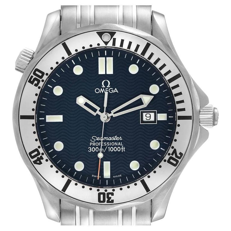 Omega Seamaster 300m Blue Wave Dial Mens Watch 2542.80.00 Card at 1stDibs