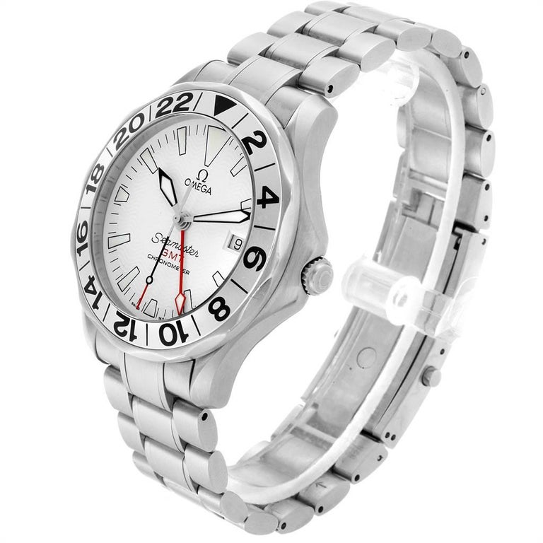 Omega Seamaster GMT White Wave Dial Watch 2538.20.00 Card For Sale at ...