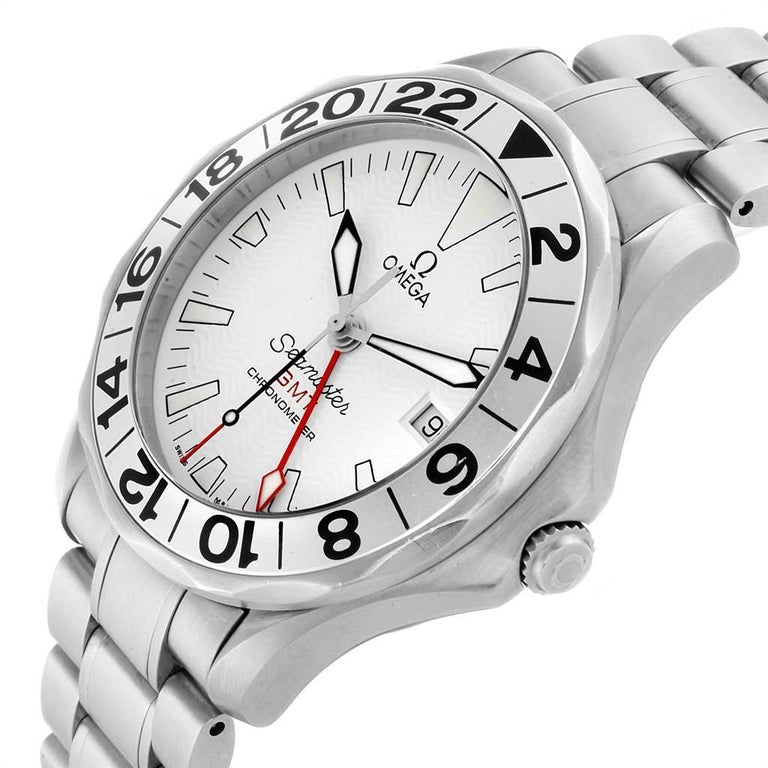 Omega Seamaster GMT White Wave Dial Watch 2538.20.00 Card For Sale at ...