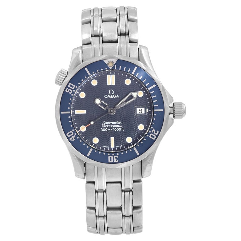 Omega Seamaster 36mm Stainless Steel Blue Dial Quartz Mens Watch 2561. ...